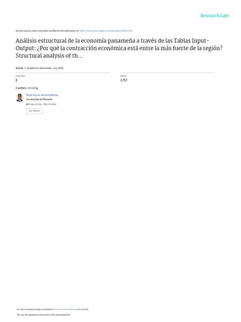Análisis Estructural De La Economía Panameña A Través De Las Tablas Input Output Pdf Panamá