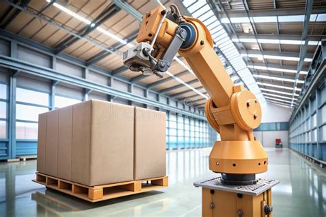 Automated Warehouse Logistics Robotic Arm Delivers Cardboard Boxes In Efficient Aipowered System