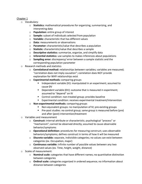 Psych Stats Ch 1 Notes On Intro To Statistics Griffo Chapter 1 O Vocabulary O Statistics