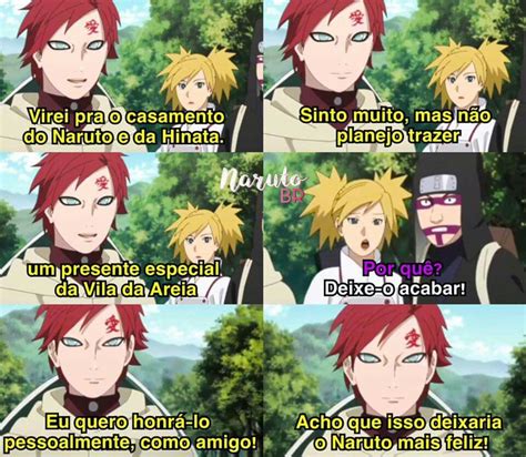 O gaara demonstrando sua afeição ao seu melhor amigo Shikatema Naruto Sasuke Sakura Naruto