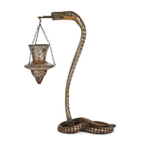 Pair Of Silver Inlaid Brass Art Deco Serpent Candle Holders For Sale At