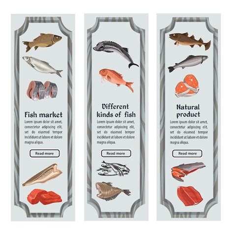 컬러 해산물 수직 배너 스케치 무료 벡터