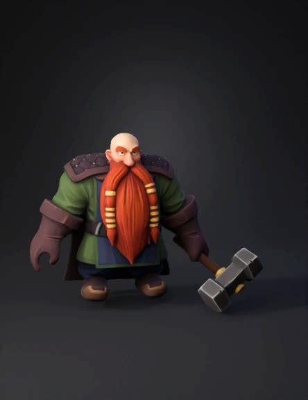 3d Model Dwarf Blacksmith With Red Beard Green Cloak Large Hammer