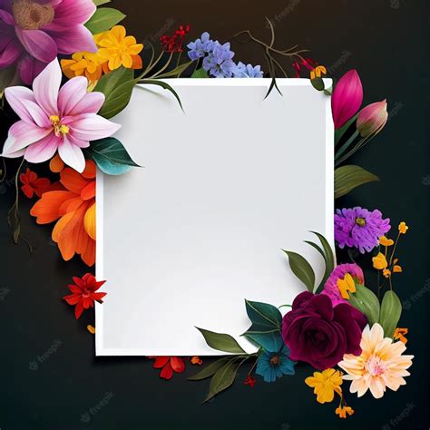 Premium Photo Floral Background With White Blank Greeting Card And