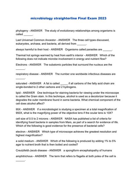 SOLUTION Microbiology Straighterline Final Exam 2023 Studypool