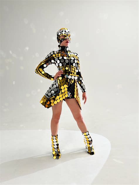 Mirror Goldandsilver Set Of Bodysuit With Mask By Etereshop