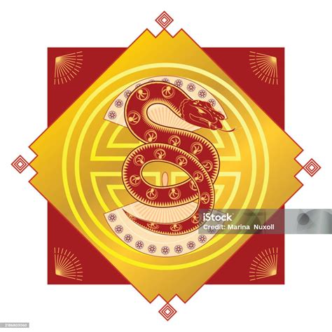 2025년 중국 설날을 위한 우아한 사각형 배너 뱀 부채 황금색 모서리 다이아몬드 프레임에 빨간색 배경 2025년에 대한 스톡