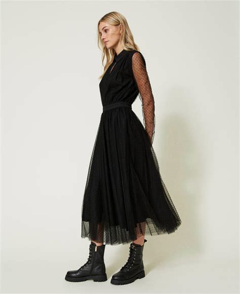Robe Midi En Tulle Plumetis Mujer Negro Twinset Milano