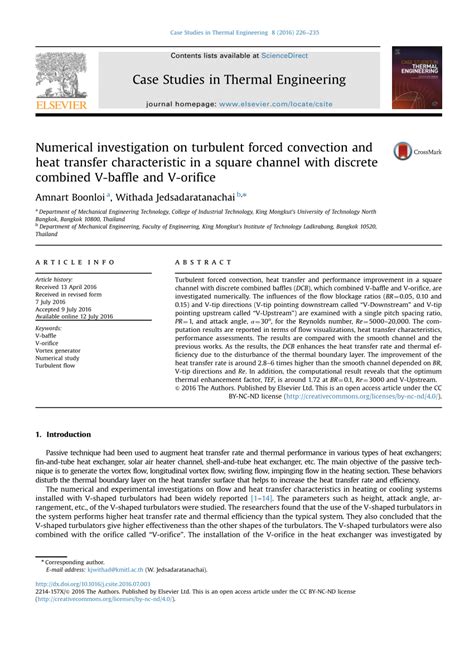 Pdf Numerical Investigation On Turbulent Forced Convection And Heat