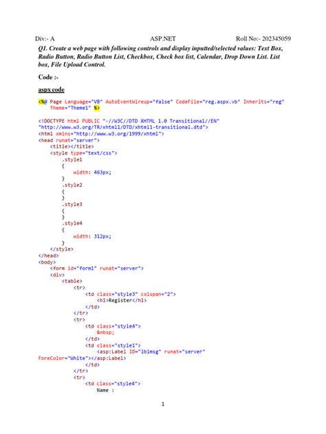 code aspx code div a roll no 202345059 pdf active server