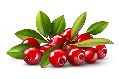Premium Ai Image A Group Of Cranberries With Leaves On A White