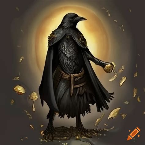 Dnd Crow In A Black Cloak With Gold Fringe On Craiyon