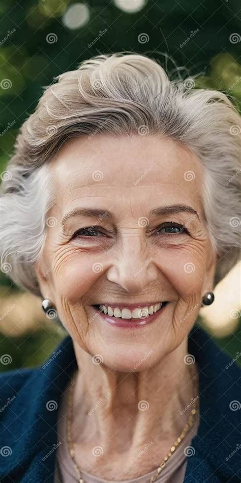 Sophisticated Smiling Older French Woman In The Open Air Demeanor