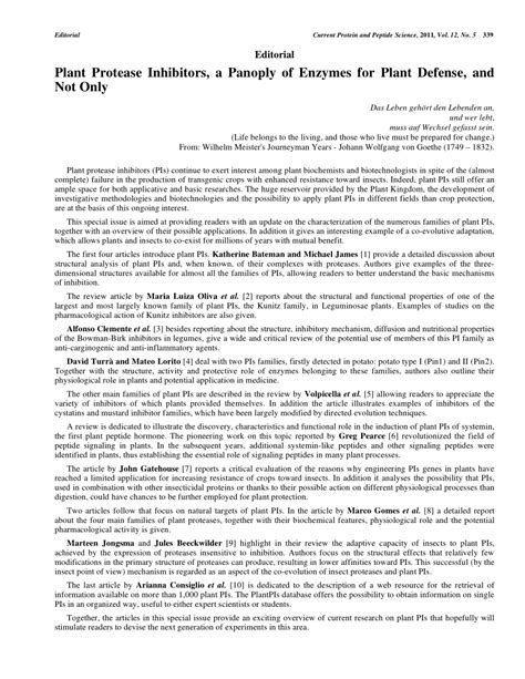 Pdf Plant Protease Inhibitors A Panoply Of Enzymes For Plant Defense