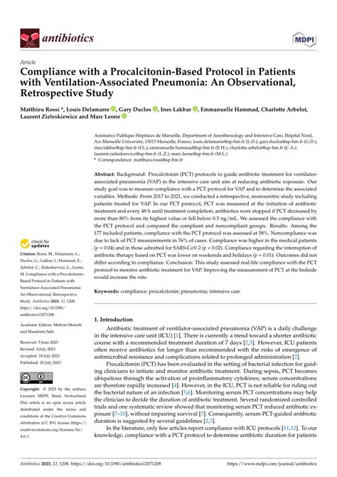 Pdf Compliance With A Procalcitonin Based Protocol In Patients With Ventilation Associated