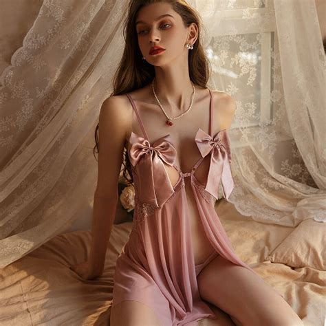Women Gauze Sleepwear Female Front Bow Sheer Nightdress Etsy