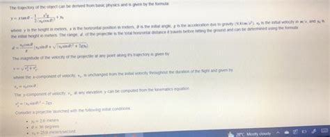 Solved Projectile Kinematics File Matrix Creation From
