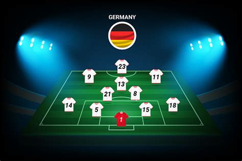 독일 축구 팀 형성 템플릿입니다 선수 번호가 있는 조명 축구 경기장 벡터 템플릿 3차원 형태에 대한 스톡 벡터 아트 및 기타 이미지 3차원 형태 Championship