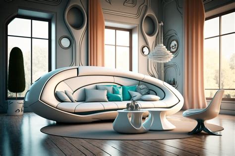 Premium Ai Image Futuristic Living Room With Futuristic Sofa And