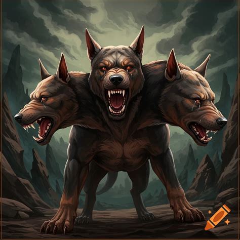 Cerberus Illustration Three Headed Dog Guarding The Underworld Gate In