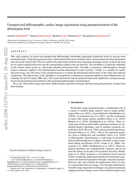 Pdf Unsupervised Diffeomorphic Cardiac Image Registration Using Parameterization Of The