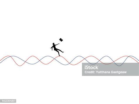 Volatility Concept Businessman Falls From The Unsteady Wave Stock