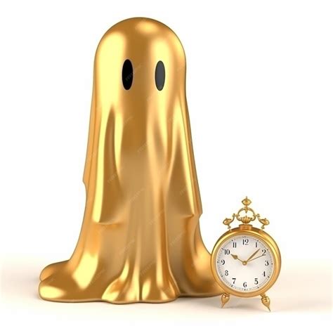 Premium Photo A Gold Ghost Is Next To A Clock With The Time At 12 30
