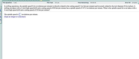 Solved In Milling Operations The Spindle Speed S In