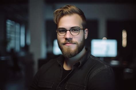 Portrait Of Confident Male Computer Programmer In Office Premium AI