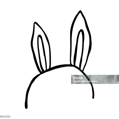 한 손으로 그린 파티 시간 요소 특별 이벤트를위한 낙서 벡터 일러스트레이션 림에 토끼 귀 인사말 생일 카드 포스터 디자인 토끼류에 대한 스톡 벡터 아트 및 기타 이미지