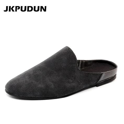 Jkpudun Summer Fashion Mens Half Slippers Luxury Black Flats Breathable