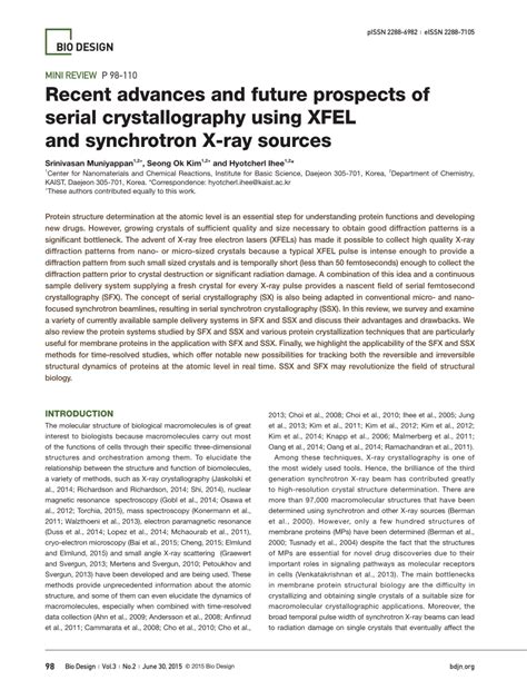 Pdf Recent Advances And Future Prospects Of Serial Crystallography Using Xfel And Synchrotron