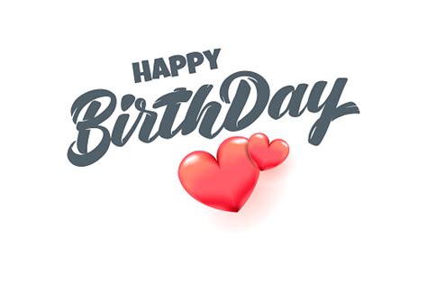 벡터 손은 포스트 카드 포스터 배너 로고 아이콘 인쇄에 대 한 3d 하트 아이콘으로 문자 생일 축 하 그려진 현대 타이포 그래피