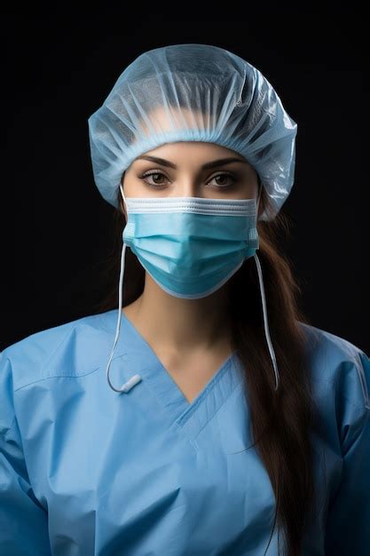 Premium Ai Image A Woman In A Scrub Suit And Surgical Mask Standing