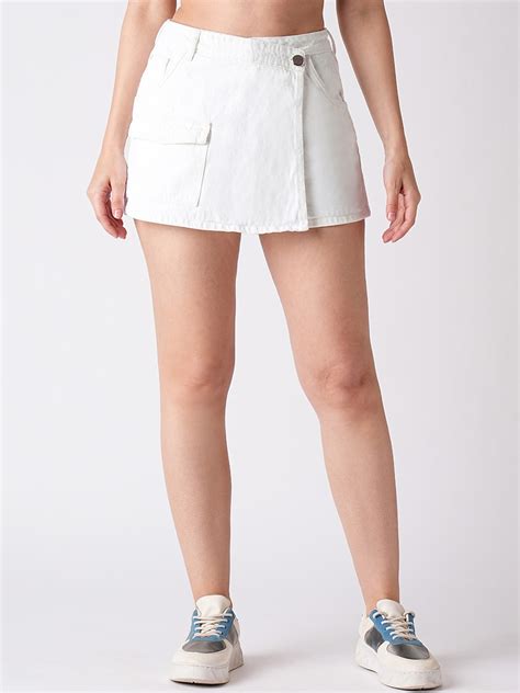 Buy Globus Women Mid Rise Cotton Slim Fit Denim Skorts Skirts For