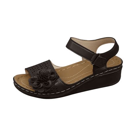 Snilers Women Wedges Sandals Open Toe Flower Embellished Summer Shoes