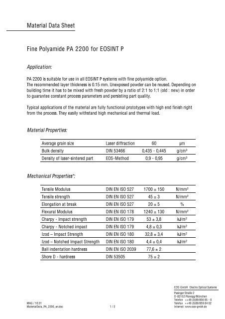 Material Data Sheet Fine Polyamide Pa 2200 For Eosint P Sculpteo