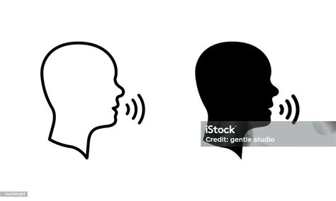 Man Talk Silhouette And Line Icon Set Voice Command With Sound Waves Person Conversation Speech