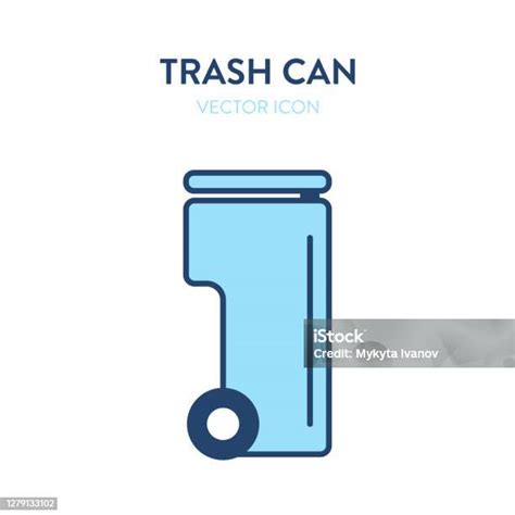 플라스틱 쓰레기는 아이콘을 윤곽을 잡을 수 있습니다 바퀴에 뚜껑이있는 플라스틱 쓰레기통의 벡터 그림입니다 쓰레기통 청소 집 근처 쓰레기통 가정용 장비 가정 생활에 대한 스톡