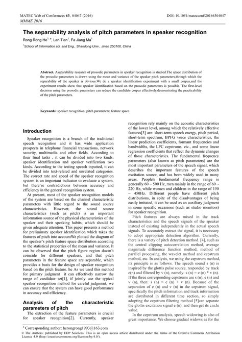 pdf the separability analysis of pitch parameters in speaker recognition