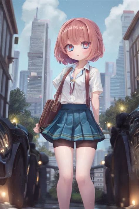 A Woman In A Skirt And A White Shirt Standing On A City Street Seaart Ai