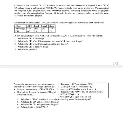 Computer A Has An Overall Cpi Of And Can Be Run Chegg