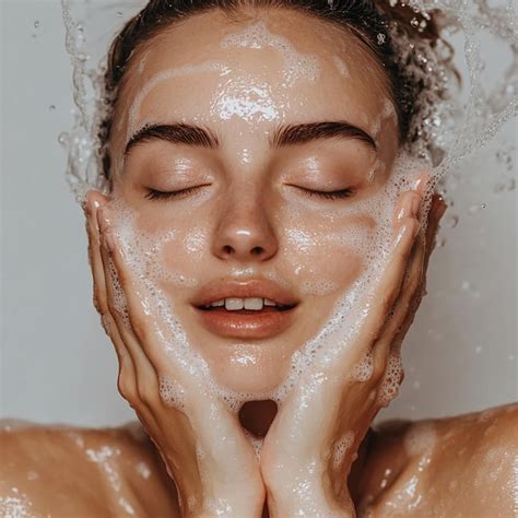 A Woman With Her Face Covered In White Foam Premium Ai Generated Image