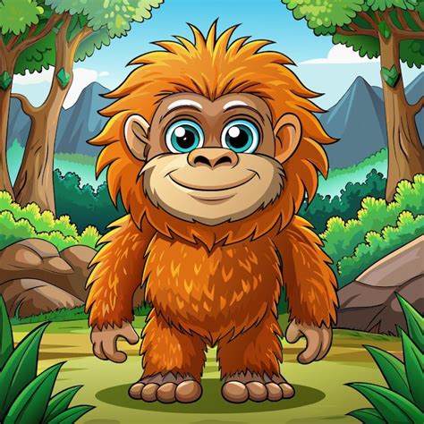 мультфильм гориллы с горой на заднем плане Премиум векторы