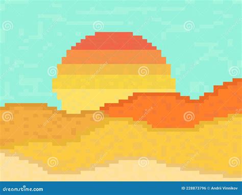 Paisagem De Píxeis Com Montanhas E Sol Nascer Do Sol Sobre As