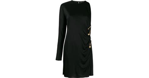 Versace Synthetic Gold Tone Safety Pins Detailed Viscose Dress In Black