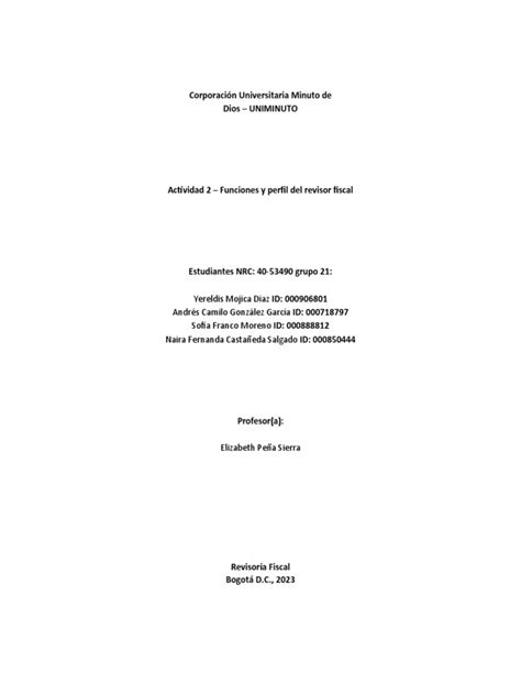 Actividad 2 Funciones Y Responsabilidades Del Revisor Fiscal Pdf