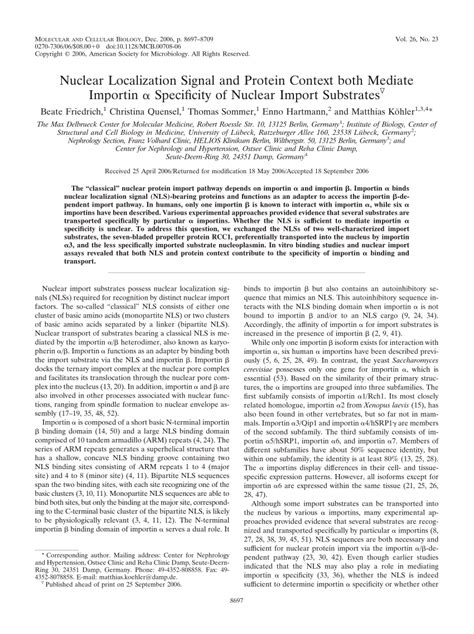 Pdf Nuclear Localization Signal And Protein Context Both Mediate