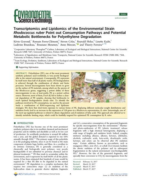 Pdf Transcriptomics And Lipidomics Of The Environmental Strain