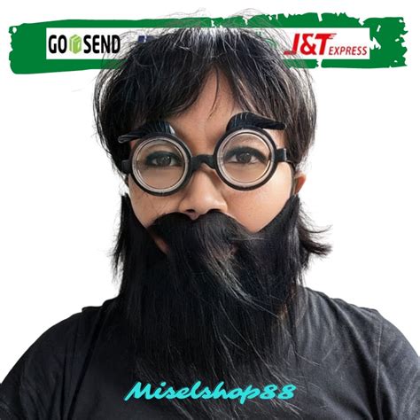 Jual Jenggot Palsu Dengan Kacamata Nerd Janggut Fake Beard Kostum